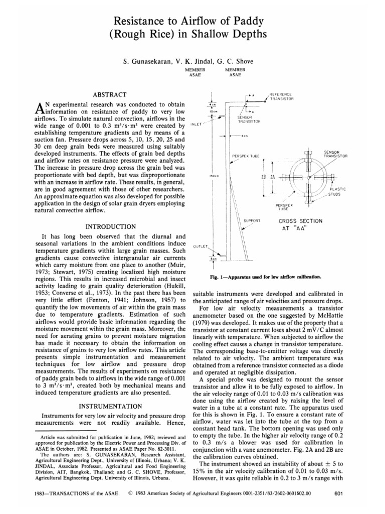 Resistance To Airflow of Paddy in Shallow Depths | PDF | Pressure ...