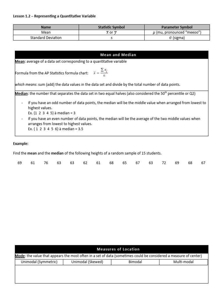 Lesson 1.2 - Representing A Quantitative Variable | PDF | Statistical ...