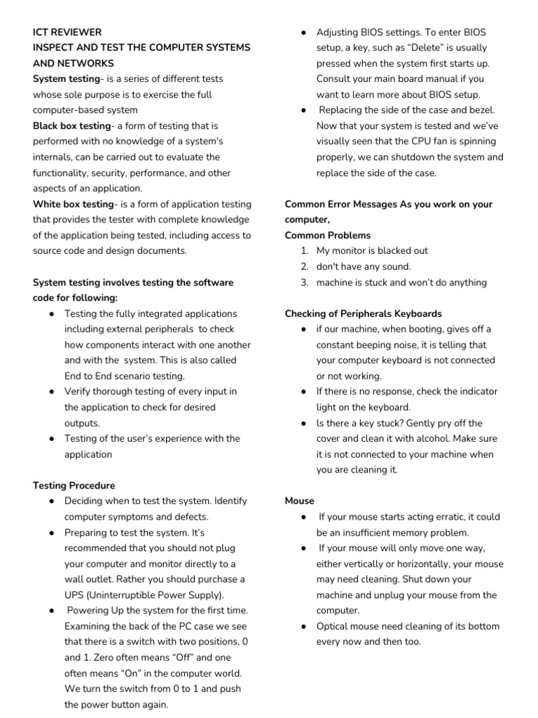 Ict Reviewer Q3 | PDF | Bios | Software Testing