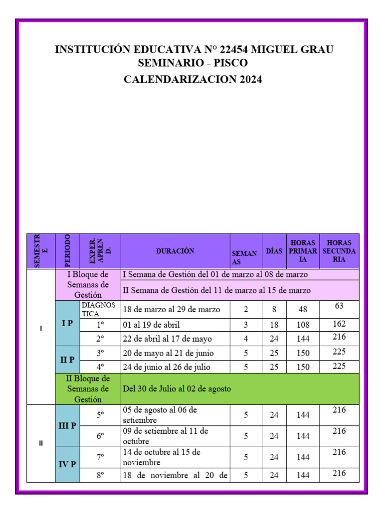 Calendarización 2024 | PDF