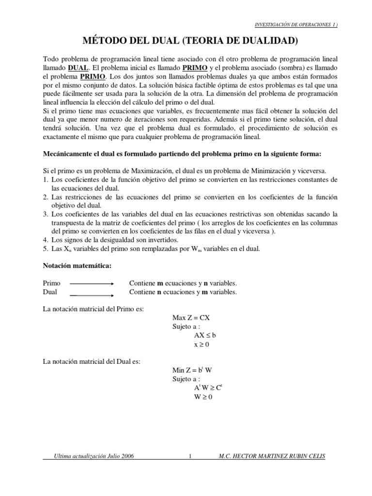 Teoria de La Dualidad | PDF | Programación lineal | Matriz (Matemáticas)