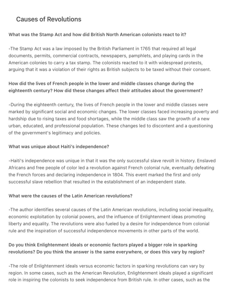 Causes of Revolutions | PDF | American Revolution | Slavery