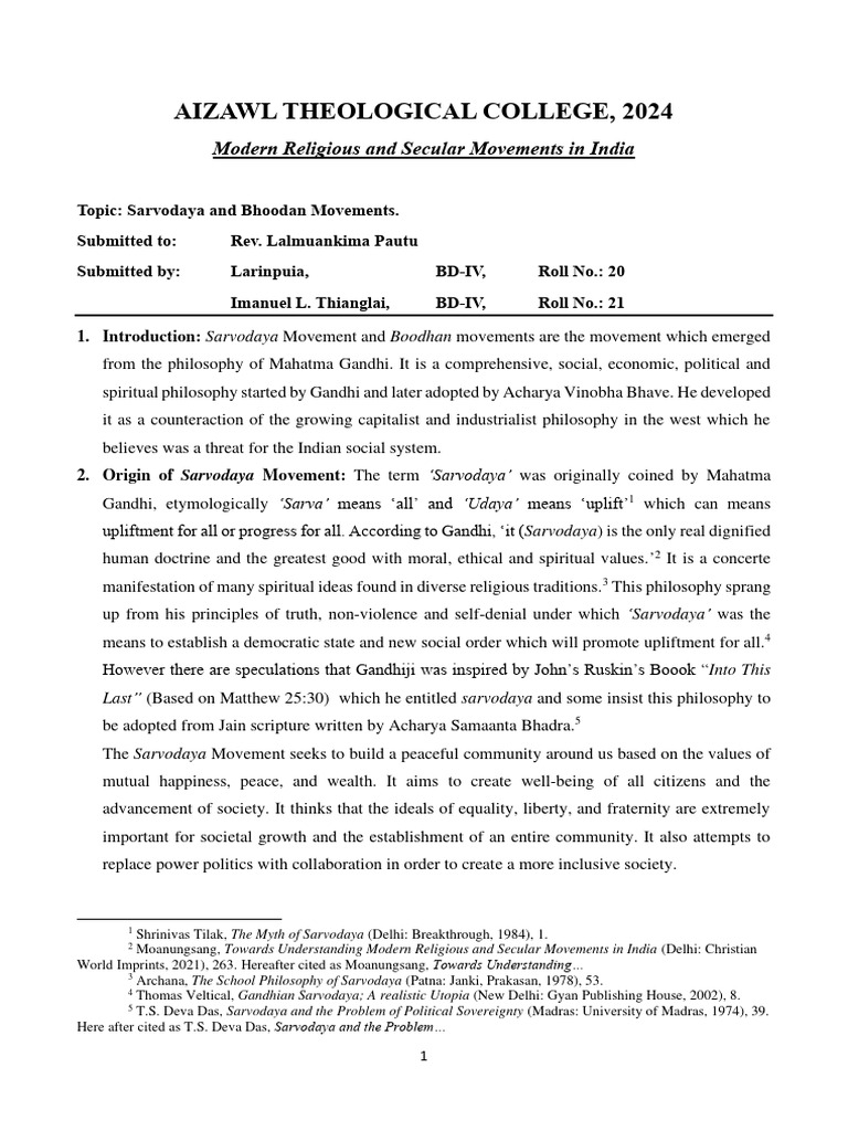 Sarvodaya and Bhoodan Movements Overview | PDF | Mahatma Gandhi