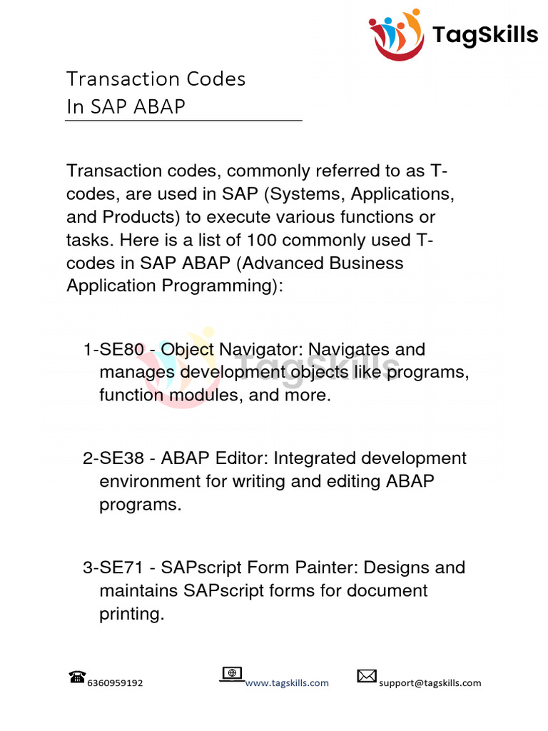 T-Codes in SAP ABAP | PDF | Software | Software Development