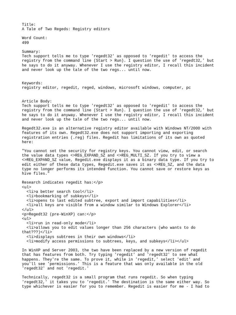 A Tale of Two Regeds Registry Editors | PDF | Windows Registry | Software