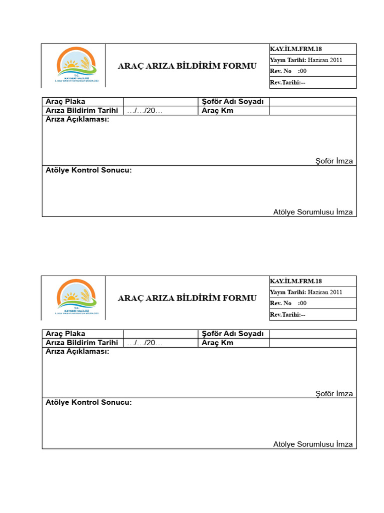 ARAÇ ARIZA BİLDİRİM FORMU | PDF
