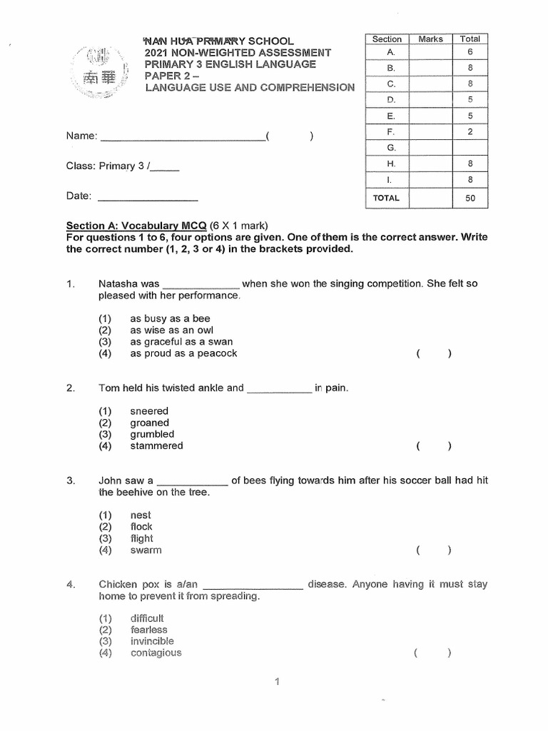 P3 English 2021 NanHua NA Papers | PDF