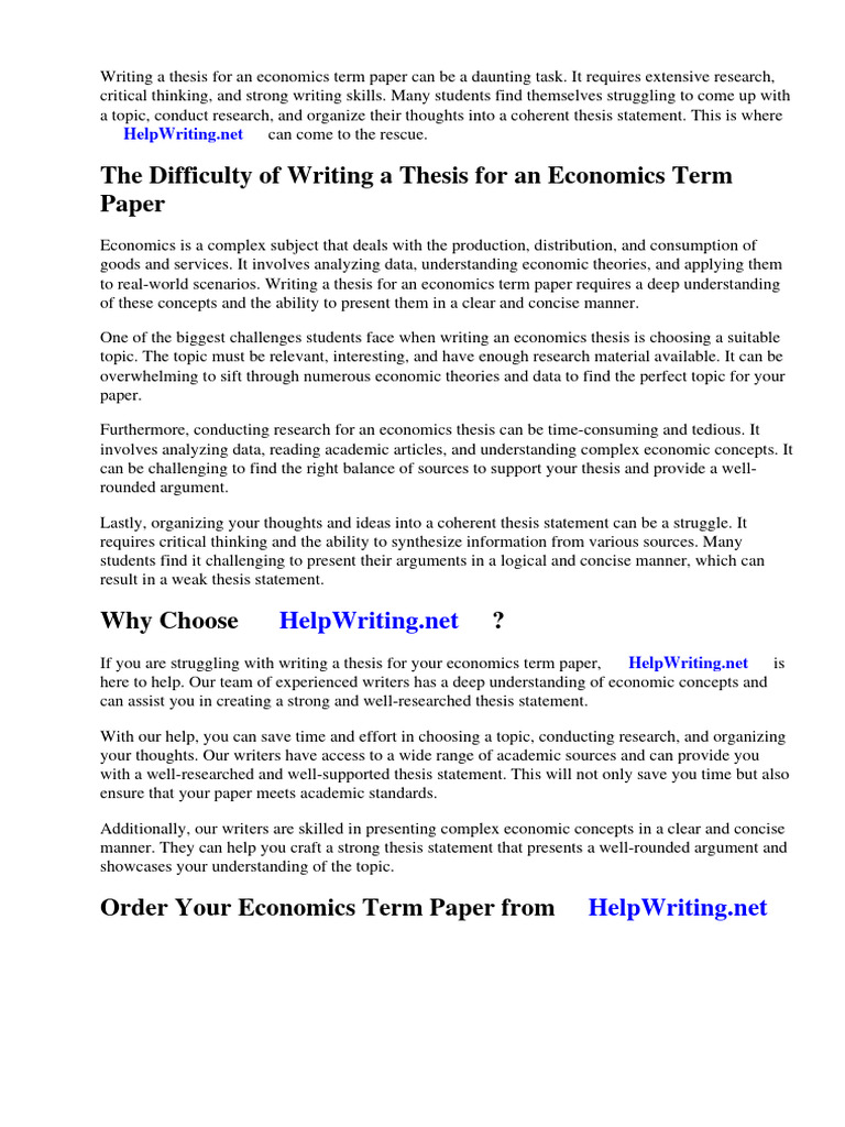 Term Papers Topics For Economics | PDF | Economics | Essays