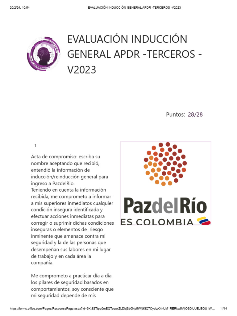 Evaluación Inducción General Apdr - Terceros - V2023 | PDF | Entorno ...
