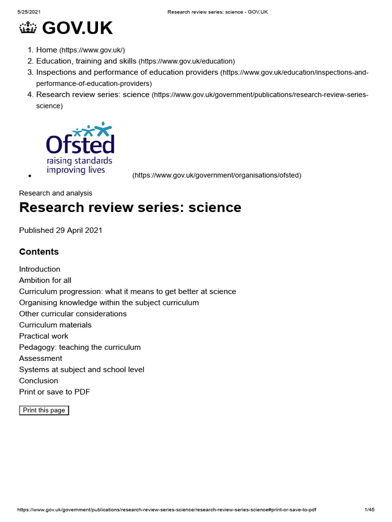 Research Review Series - Science - GOV - UK | PDF | Science | Knowledge
