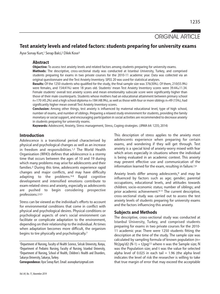 Test Anxiety in University Students | PDF | Anxiety | Adolescence