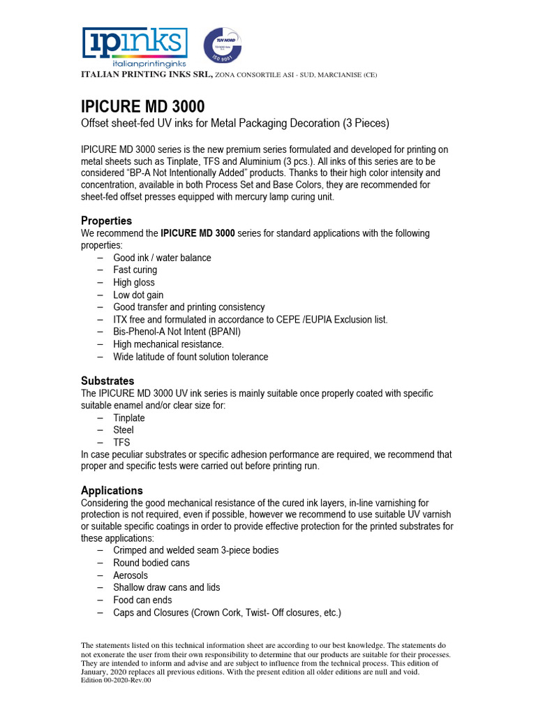 IPI UV Inks MD 3000_eng | PDF | Magenta | Yellow