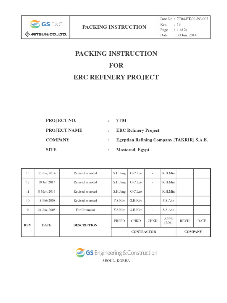 ERC Refinery Project Packing Guide | PDF | Dangerous Goods | Rust