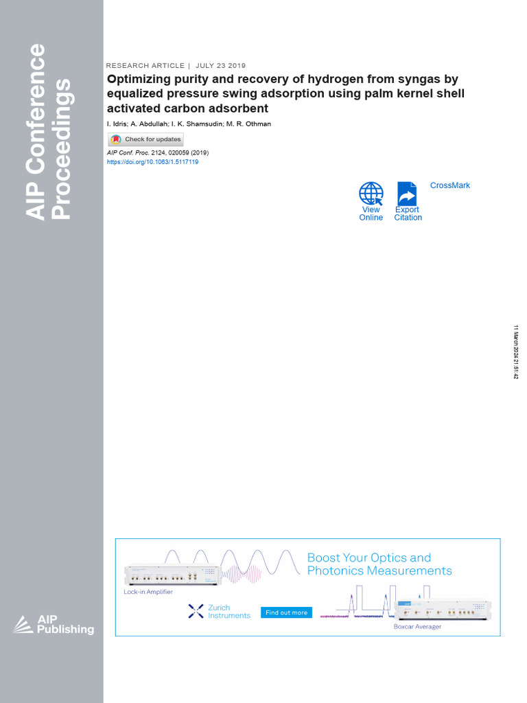 Optimizing Purity and Recovery of Hydrogen From Syngas by Equalized ...