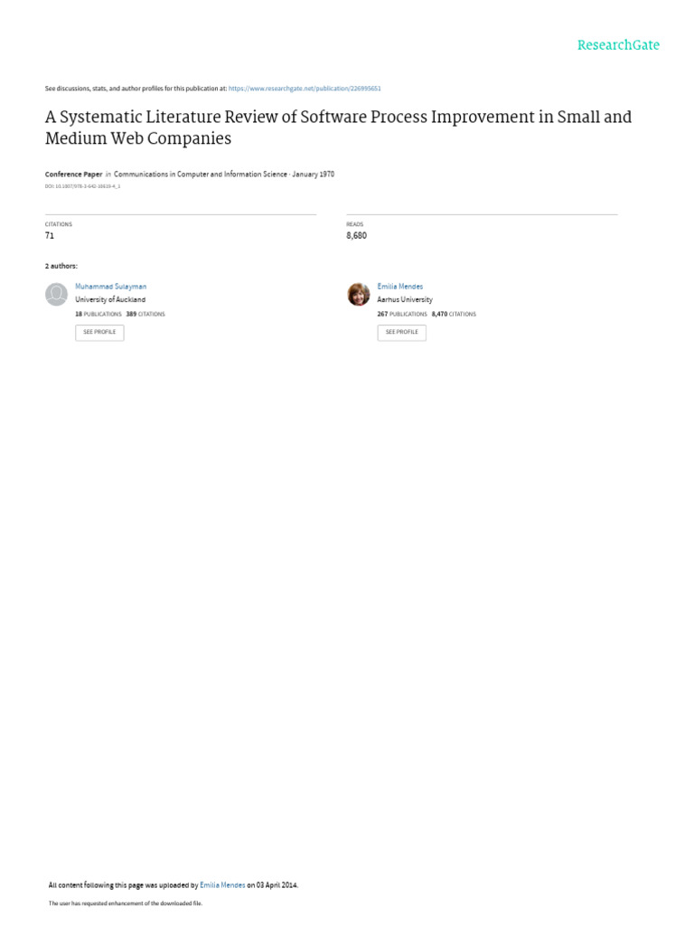 Software Process Improvement Review | PDF | Systematic Review ...