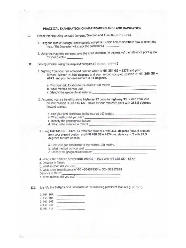 Practical Exam Map Reading Land Navigation | PDF