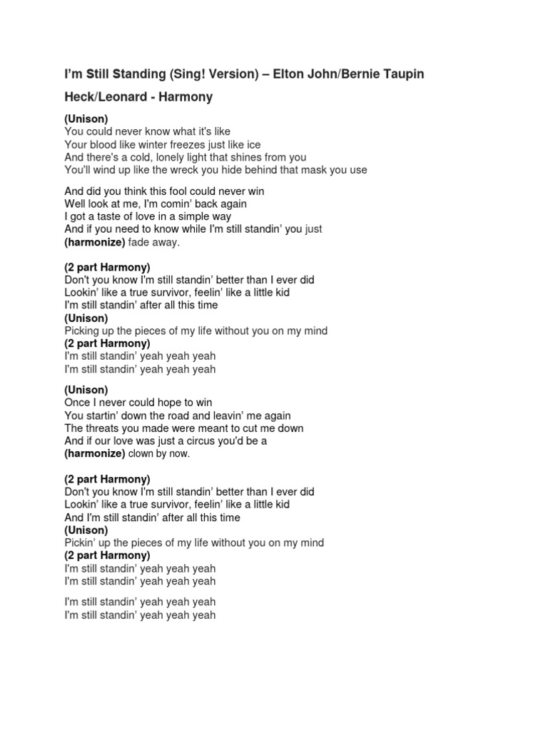 Im Still Standing Lyrics | PDF