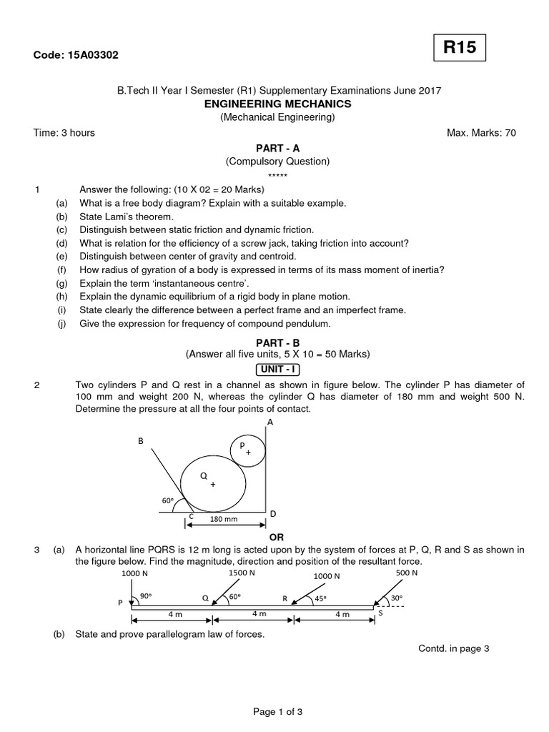15A03302 Engineering Mechanics | PDF | Force | Mechanics