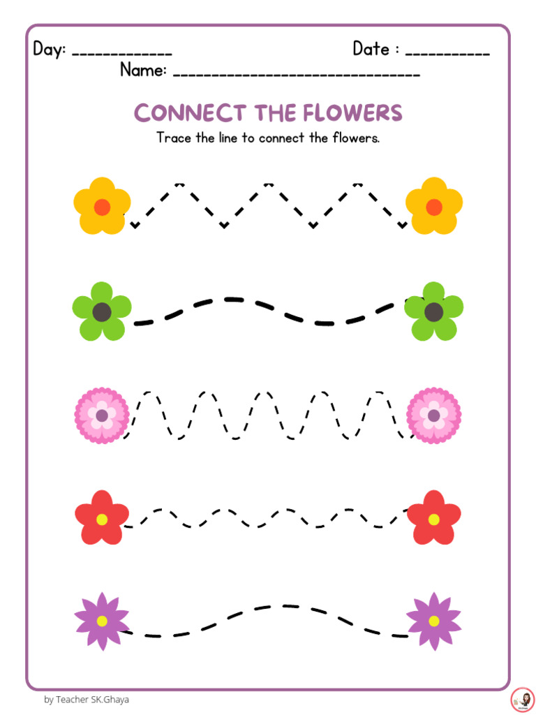 Spring Flower Line Tracing Worksheet | PDF