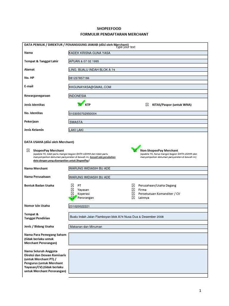 Form Registrasi ShopeeFood - 2 | PDF | Pengelolaan Keuangan & Uang