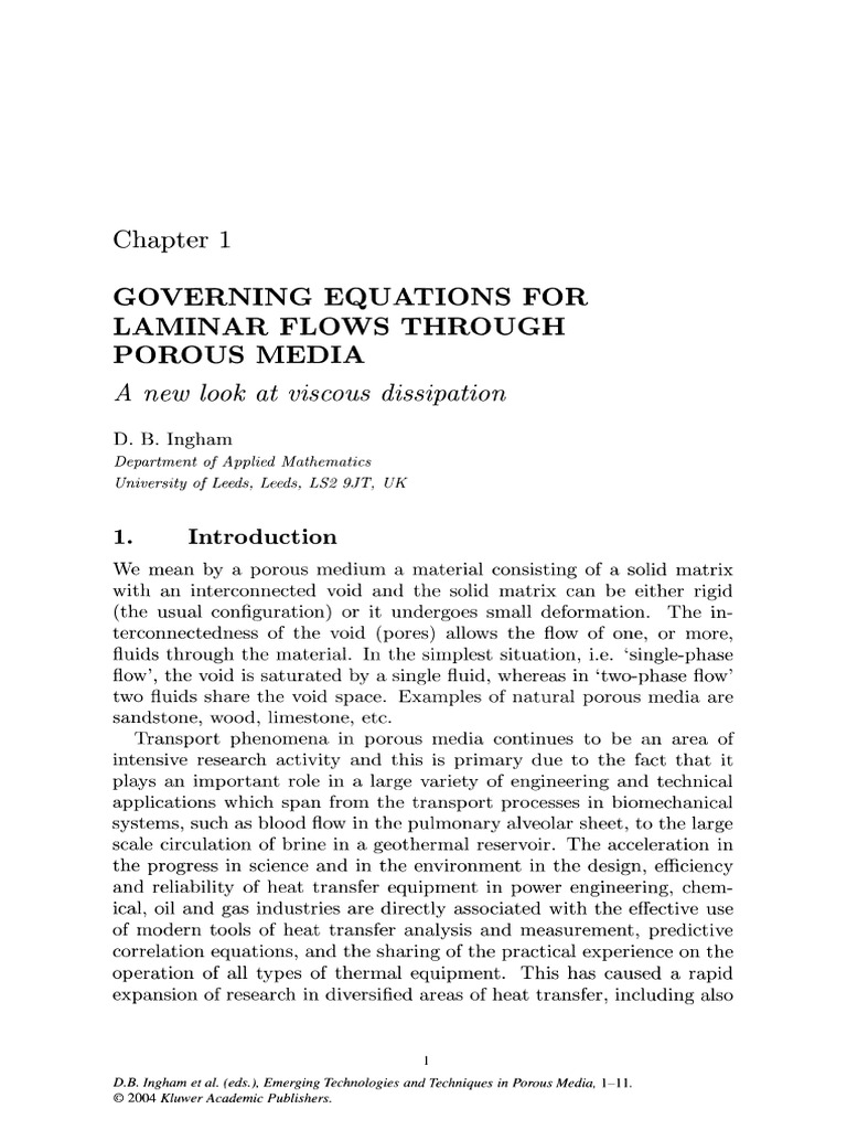 Governing Equations for Porous Media Flow | PDF | Porous Medium | Porosity