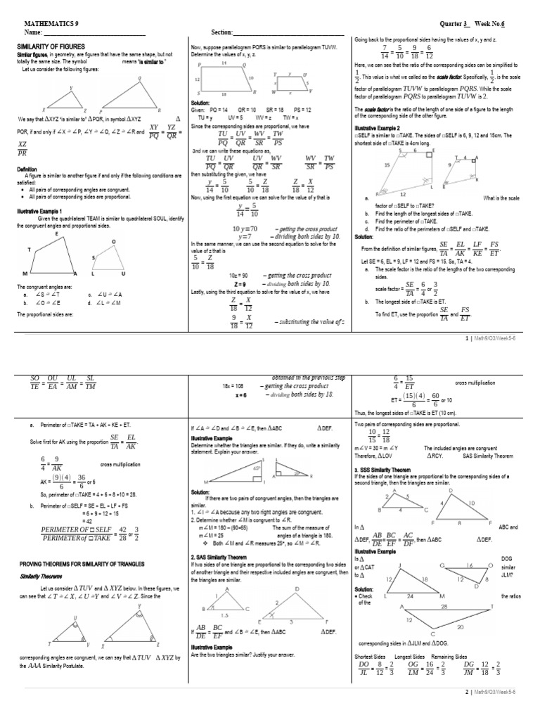 Similarity of Triangles Act Sheet March 4 | Download Free PDF ...