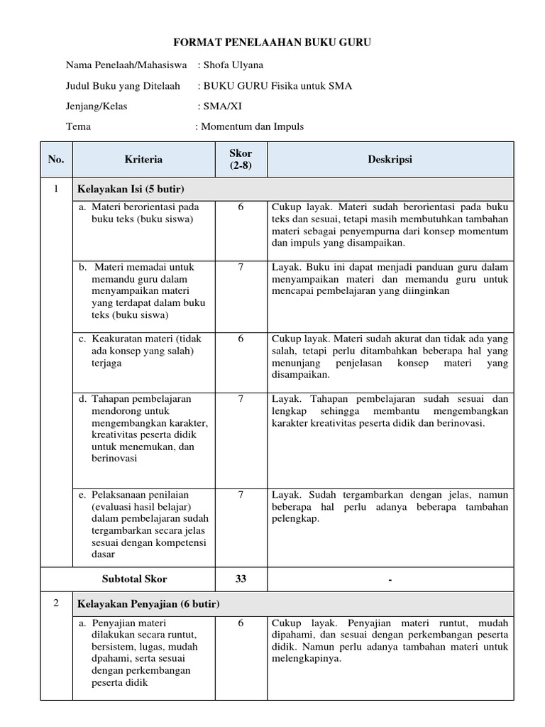 FORMAT PENELAAHAN BUKU GURU Dan Siswa | PDF
