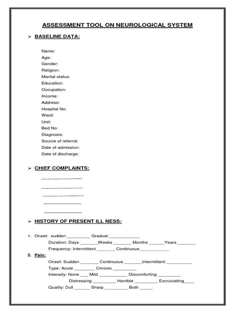 Assessment Tool On Neurological System: Baseline Data | PDF ...