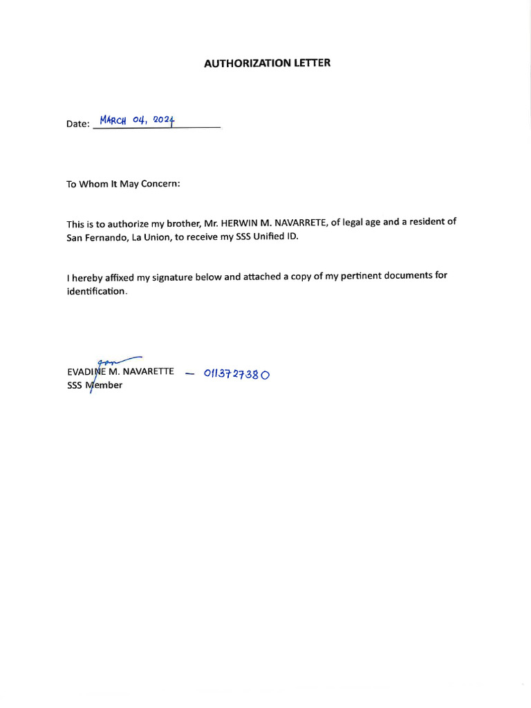 Authorization Letter Evadine | PDF
