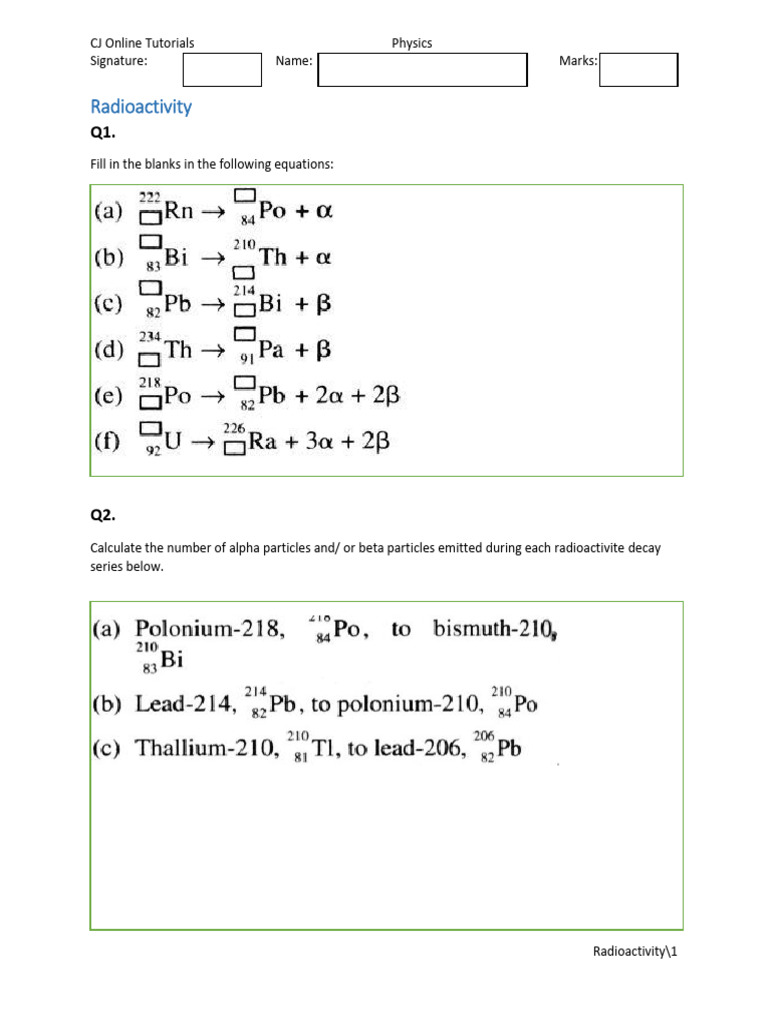 WORKSHEET 15 - Radioactivity | PDF | Radioactive Decay | Radionuclide