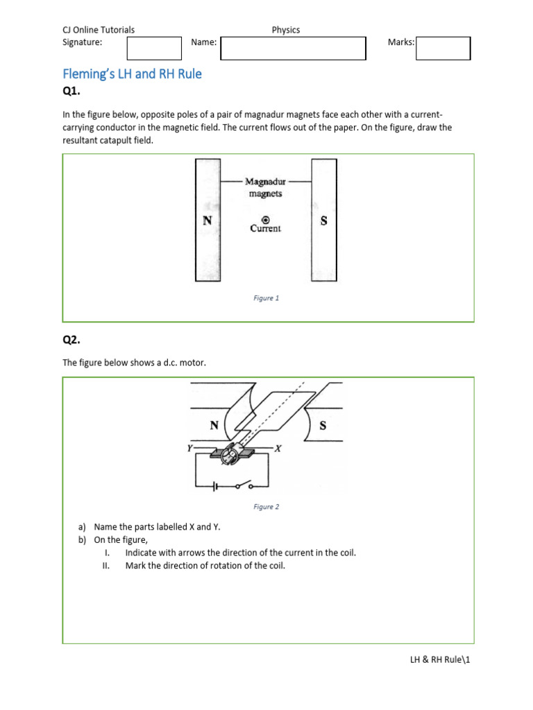 WORKSHEET 14 - Flemming - S RH and LH Rule | PDF | Magnetic Field | Force