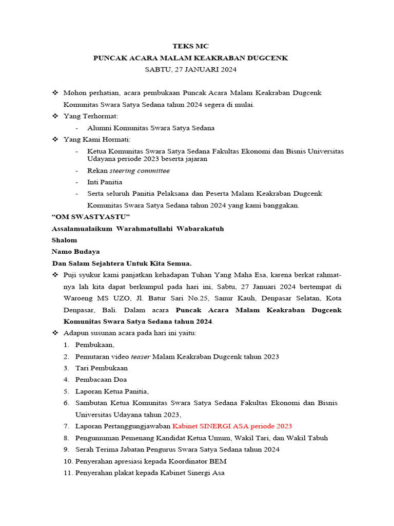 Teks MC Puncak Acara | PDF | Griya & Taman | Seni