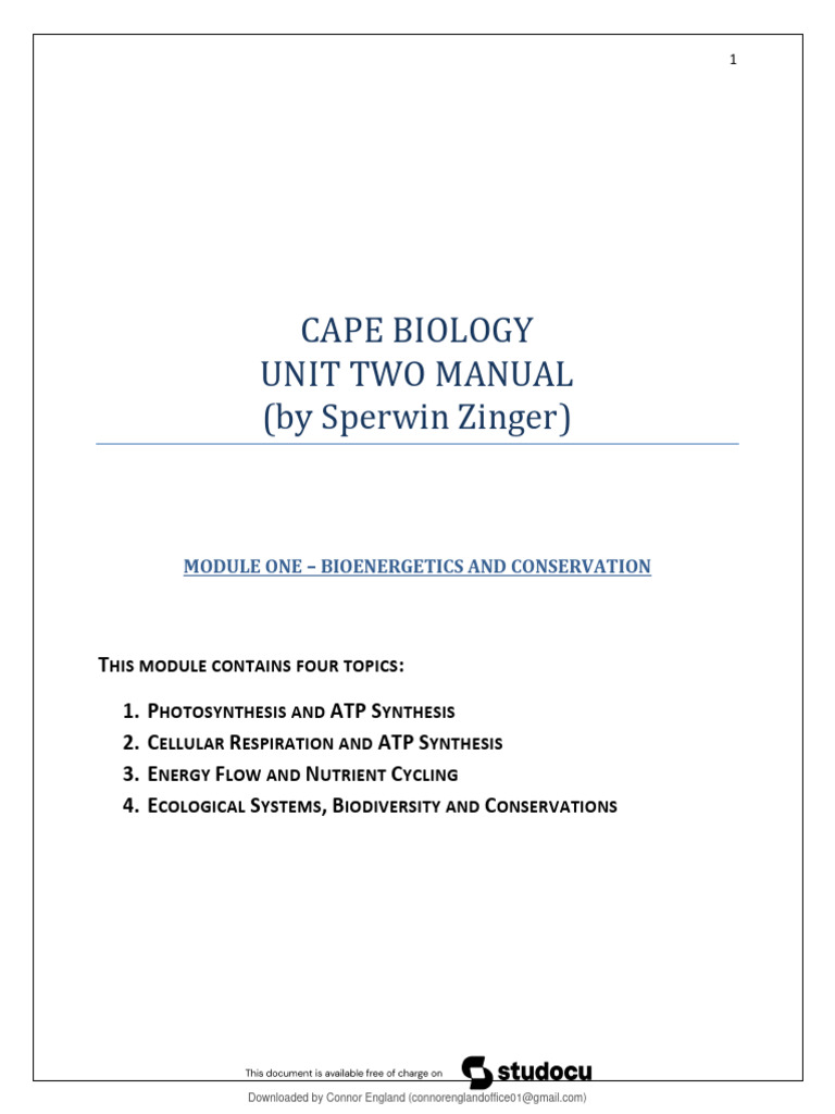 CAPE Biology Unit 2 Study Manual | PDF | Adenosine Triphosphate ...