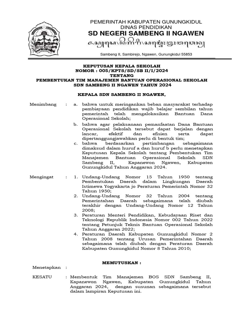 005-SK TIM BOS SEKOLAH 2024 - SDN Sambeng II Ngawen | PDF