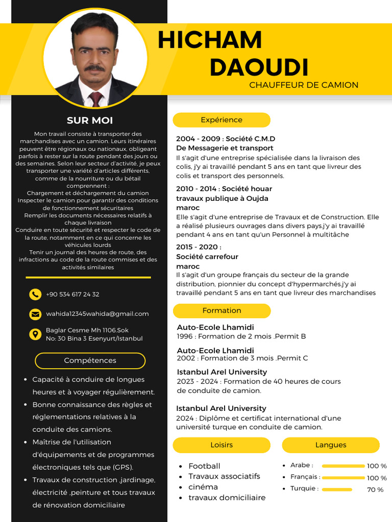 CV Canadien Hicham Daoudi | PDF | Camion | Transport
