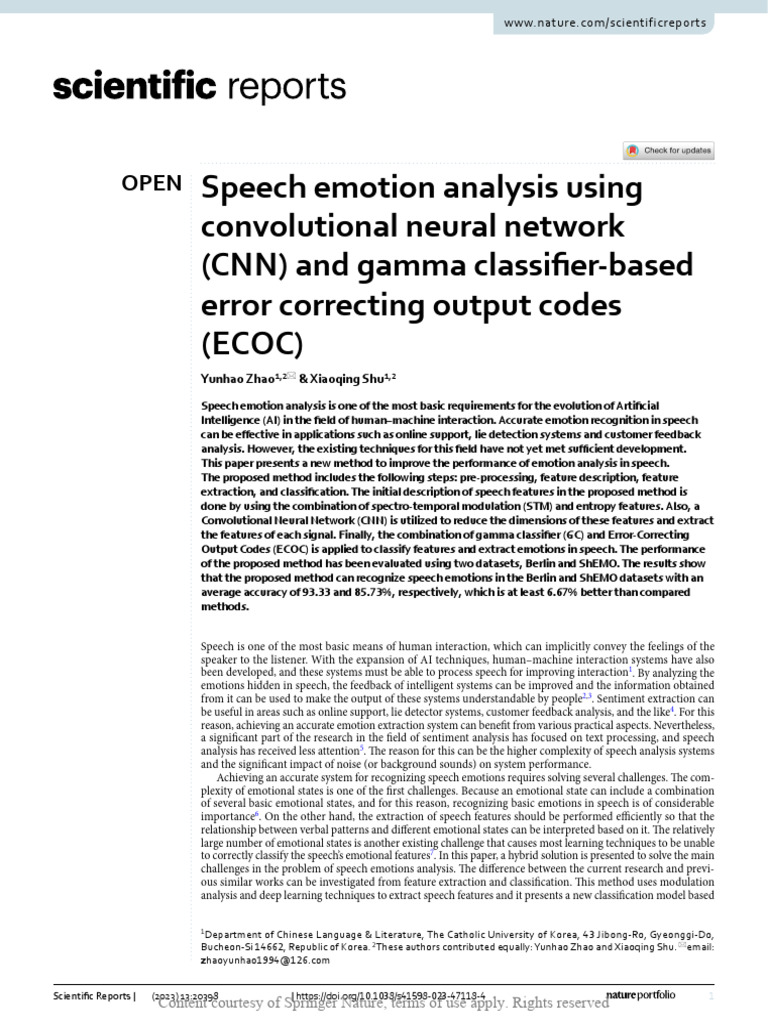 Speech Emotion Analysis Using Convolutional Neural | PDF | Filter (Signal Processing) | Wavelet