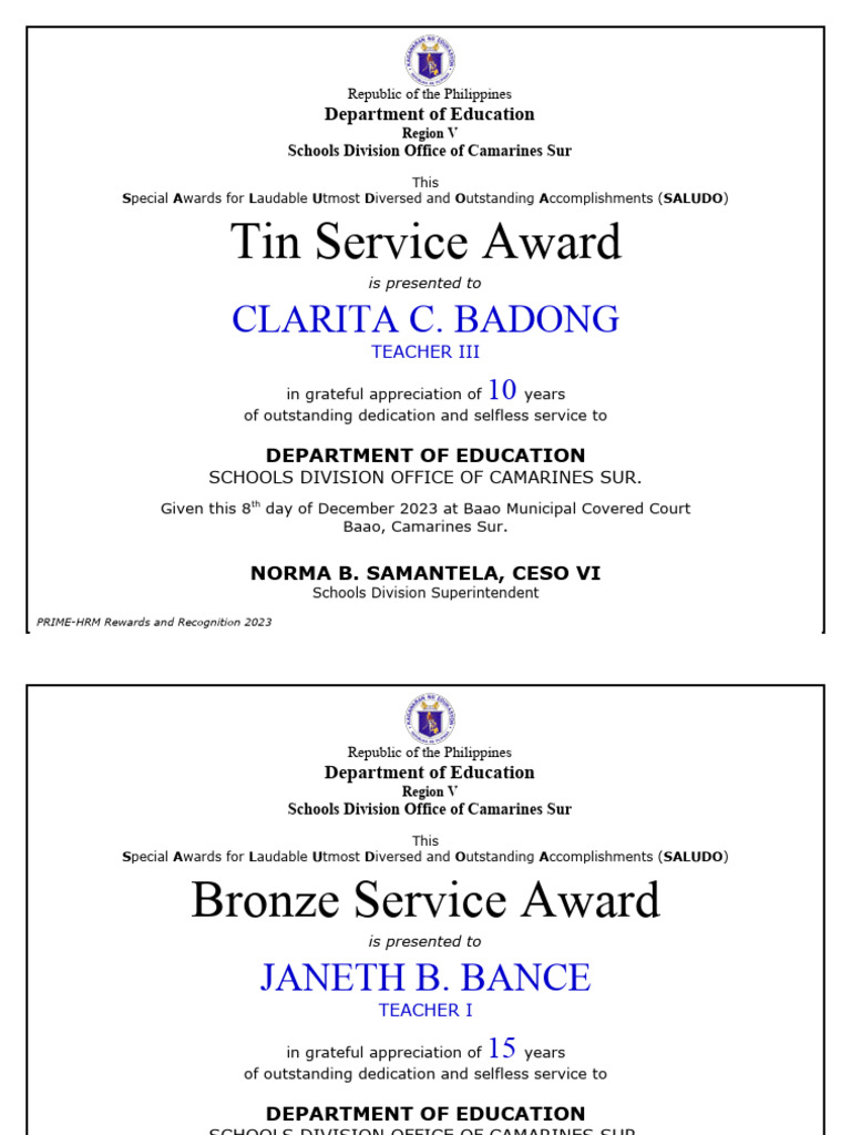 Service Awards for Educators 2023 | PDF | Southeast Asia | Social ...