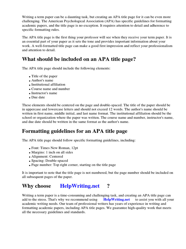 Title Page For Term Paper Apa | Download Free PDF | Apa Style ...