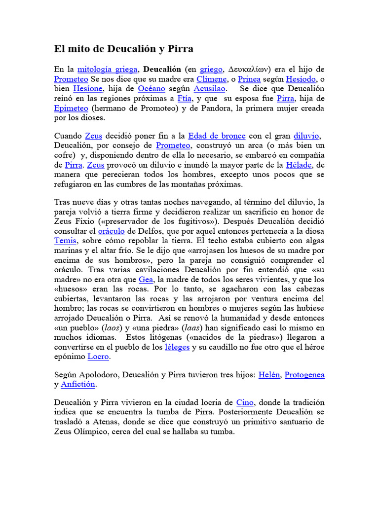 El Mito de Deucalión y Pirra | PDF