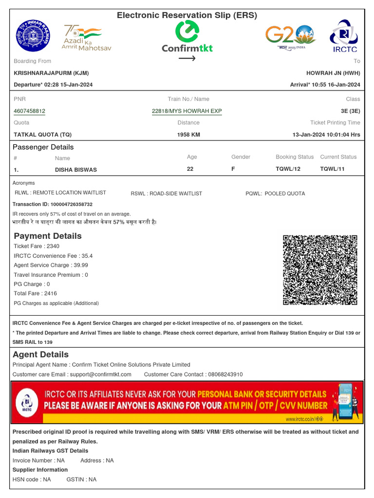Train Ticket TK433348259w46 | PDF | Identity Document