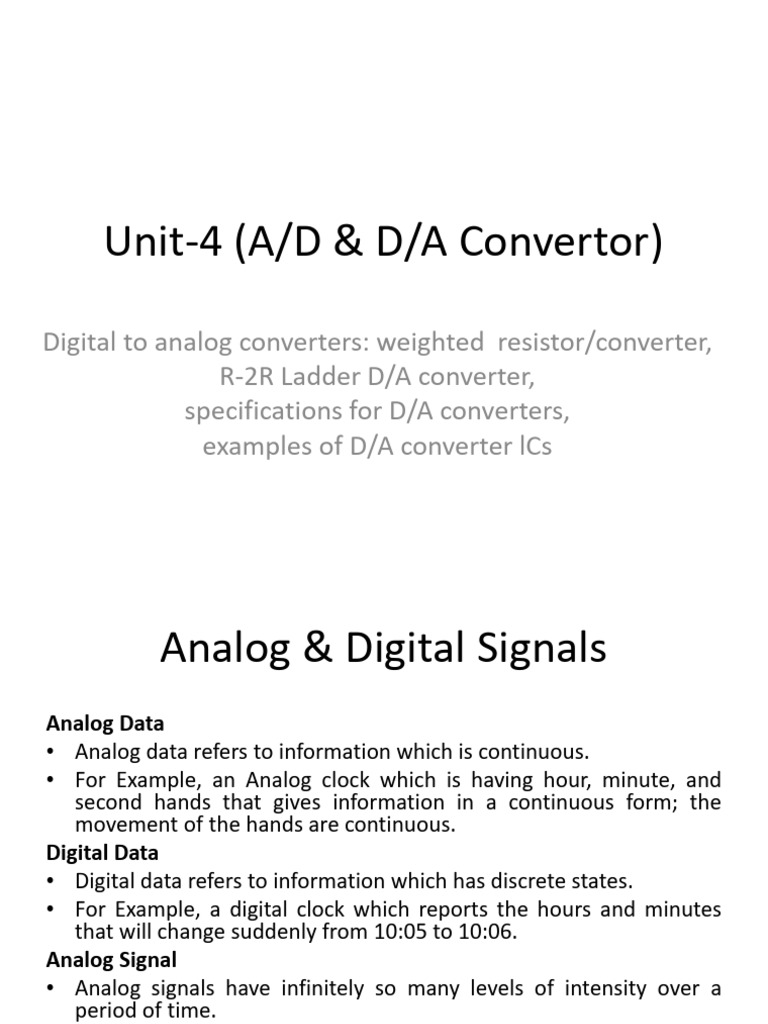 Unit 4 D A Convertor | PDF | Analog To Digital Converter | Digital To ...