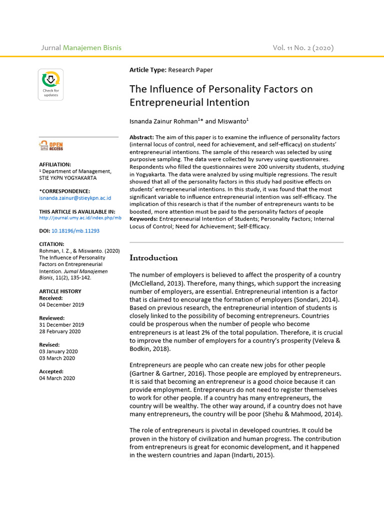 The - Influence - of - Personality - Factors - On Entrepreneurship ...