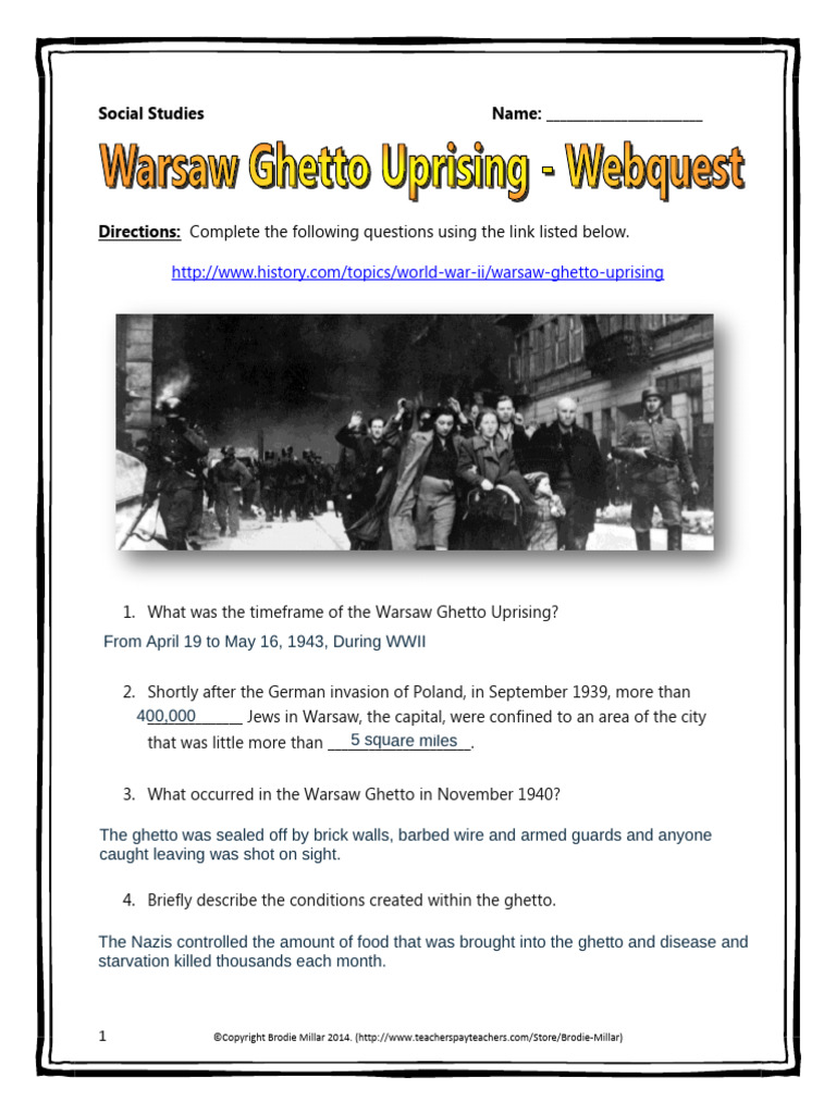 Warsaw Ghetto Uprising - Webquest With Key | PDF | Nazi Germany | Human ...