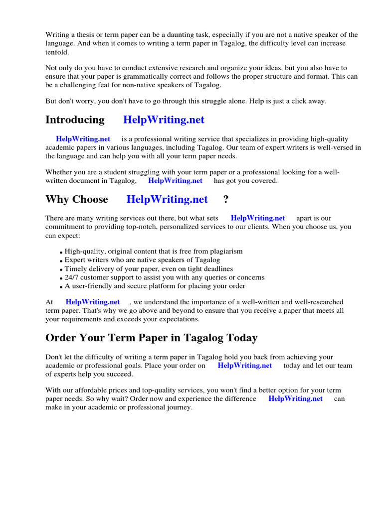 Term Paper Tagalog Translation | PDF | Tagalog Language | Linguistics