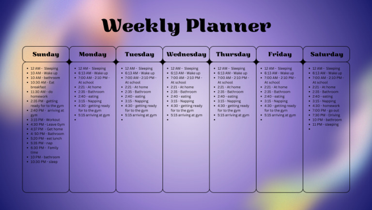 Purple Gradient Minimalist Weekly Planner | PDF