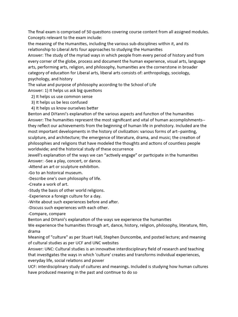 Humanities Final Exam Study Guide | PDF | Axiology | Logic