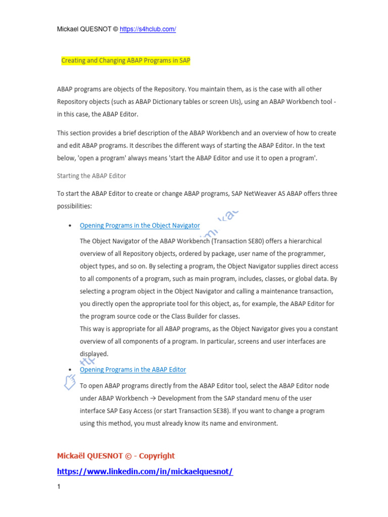 GU SAP S4 HANA Creating and Changing ABAP Programs PDF 1706931928 | PDF ...