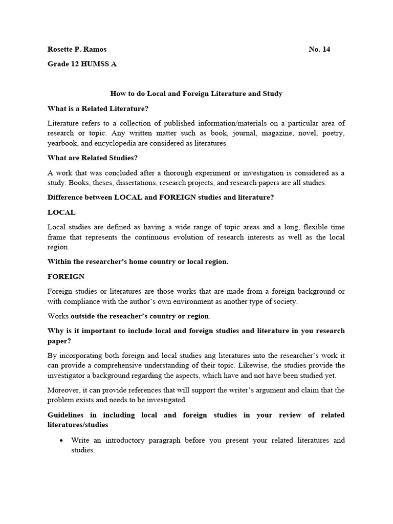 I3 Report (How To Do Local and Foreign Literatures and Study) | PDF ...