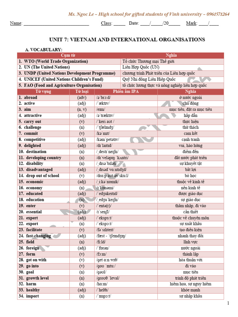 Global success 10 - Unit 7.bản in | PDF