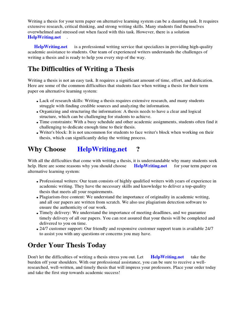 Term Paper About Alternative Learning System | PDF | Learning | Literacy